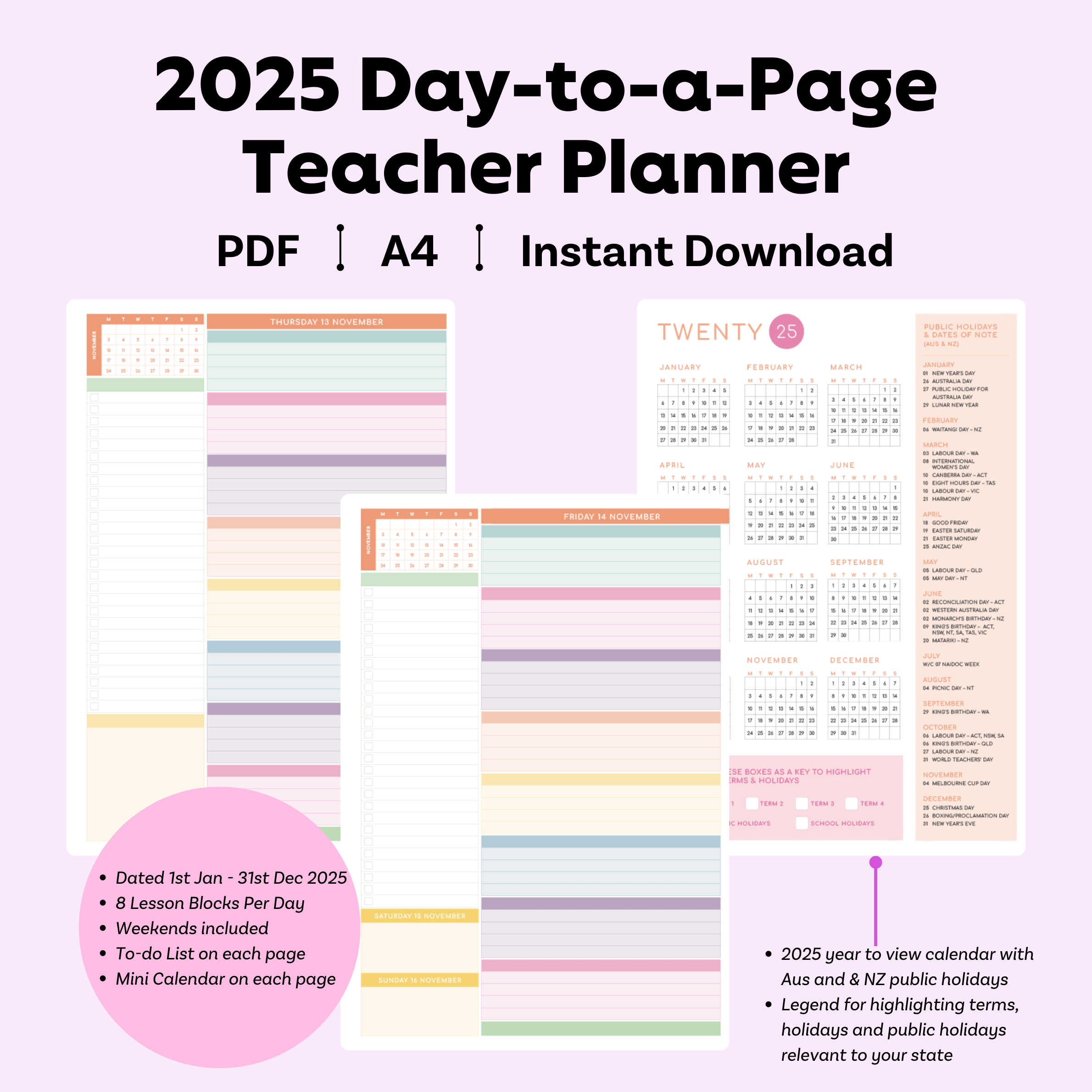 2025 Printable Daily Teacher Planner – Zivia Designs